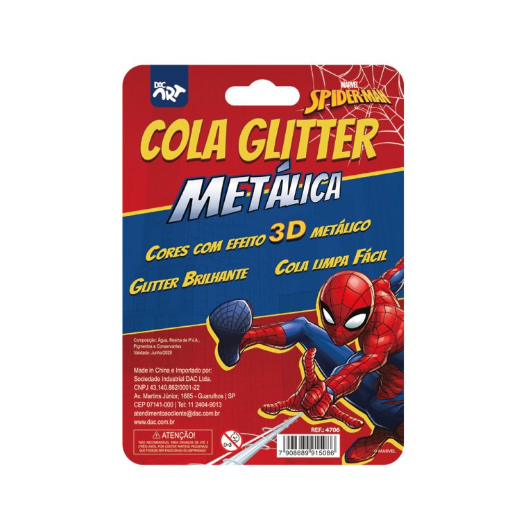 COLA GLITTER METÁLICA DAC COM 6 UNIDADES - HOMEM ARANHA - 4706 - DAC